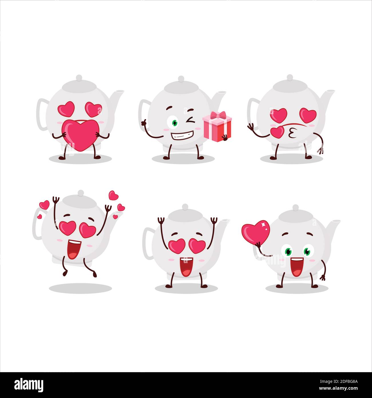 Ceramic teapot cartoon character with love cute emoticon. Vector ...