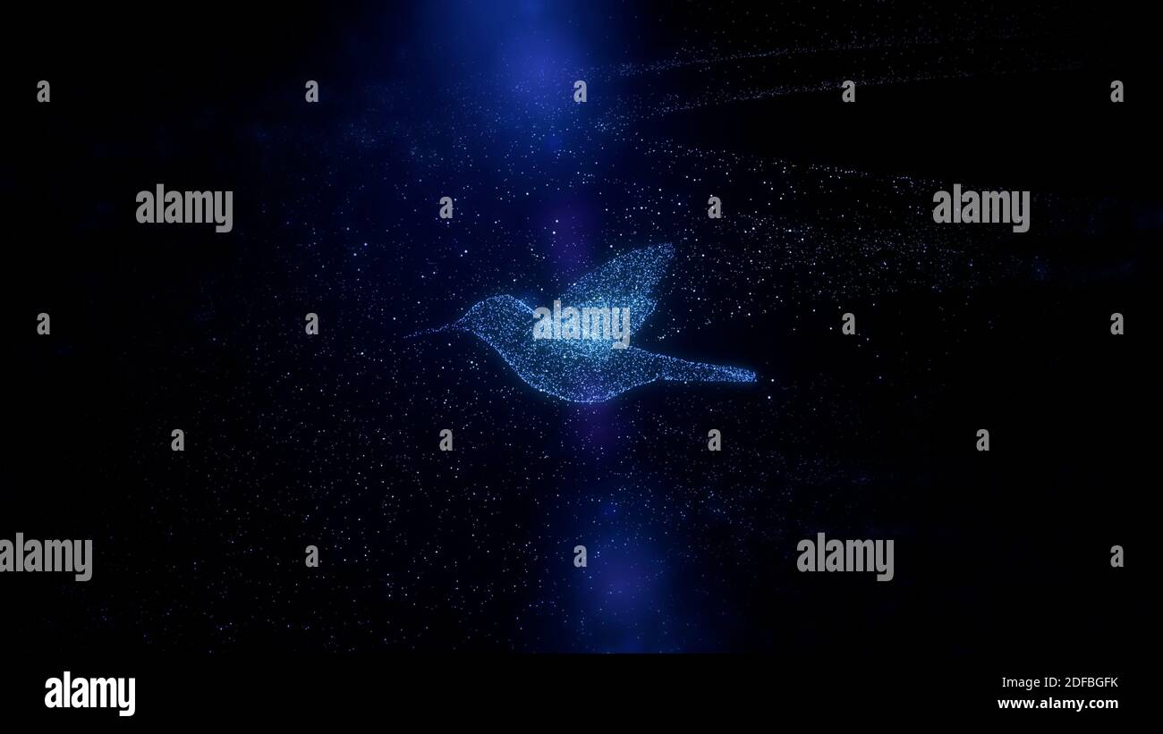 closeup of Beautiful Flying bird, Digital and futuristic Glowing blue ...