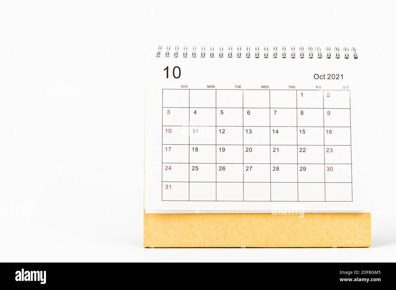 October 2021 Calendar desk for organizer to plan and reminder on wooden ...