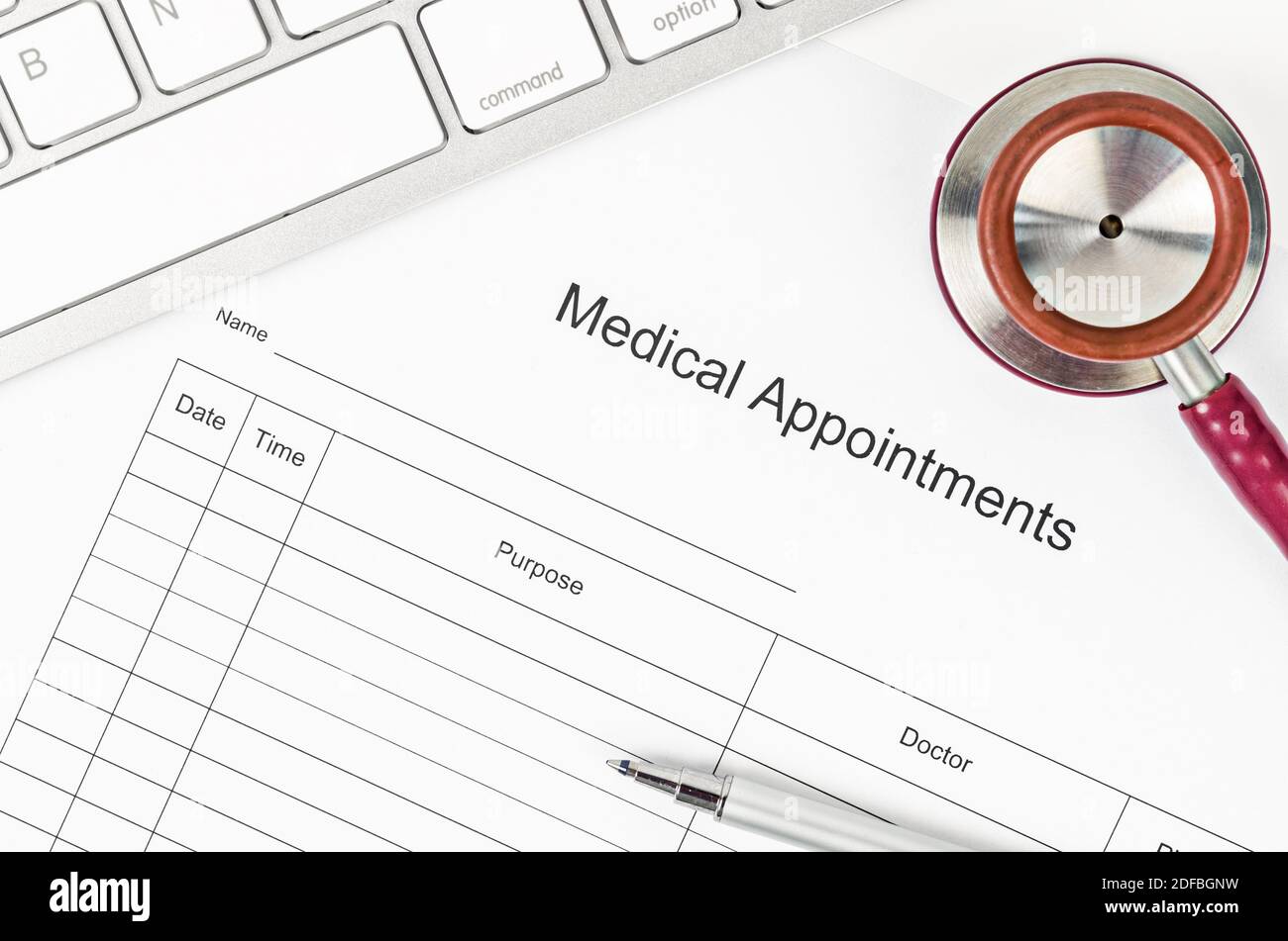 Medical appointment form document and stethoscope medical with keyboard ...