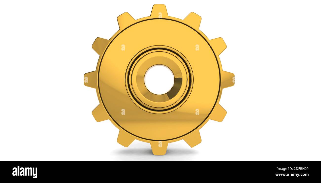 Golden gear isolated on white background, 3D rendering Stock Photo - Alamy