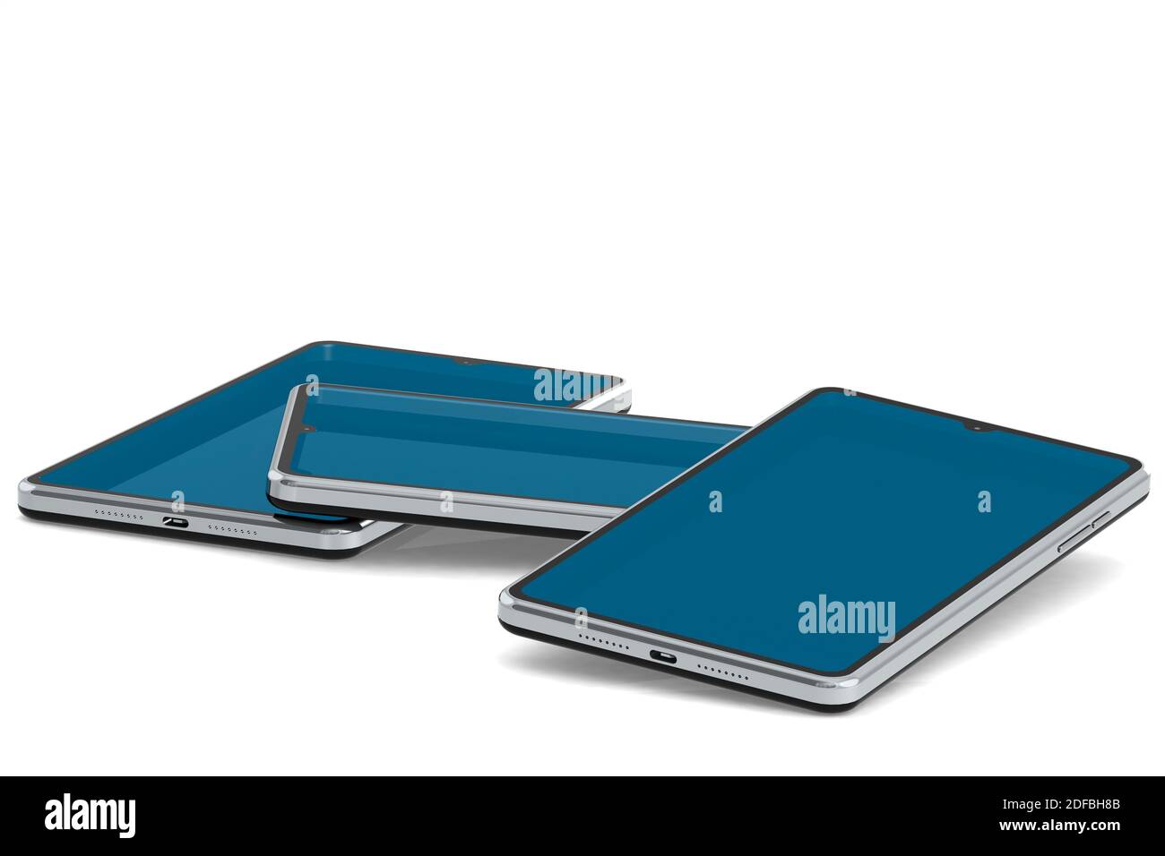 Three mobile phones isolated on white background, 3d rendering Stock ...