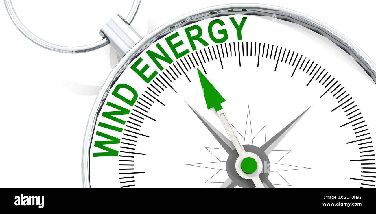 Wind energy word on white compass, 3d rendering Stock Photo - Alamy