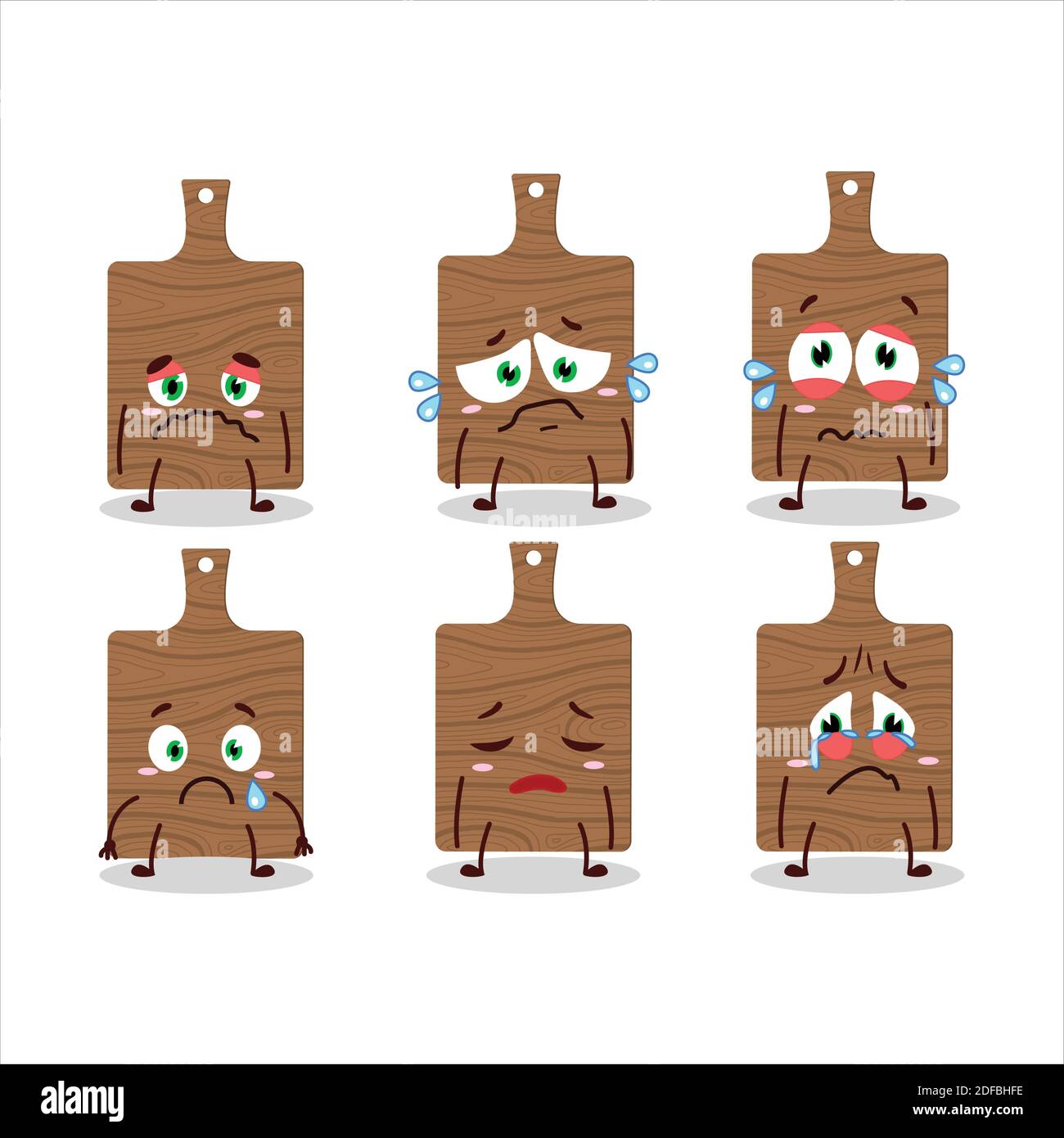 Wood cutting board cartoon character with sad expression. Vector ...