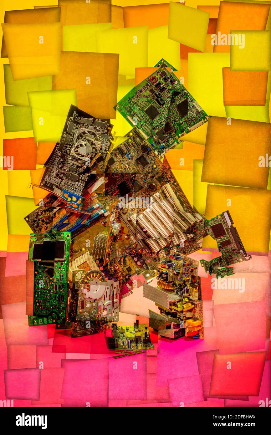 Collage of abstract shapes made of computer circuit boards, stylization ...