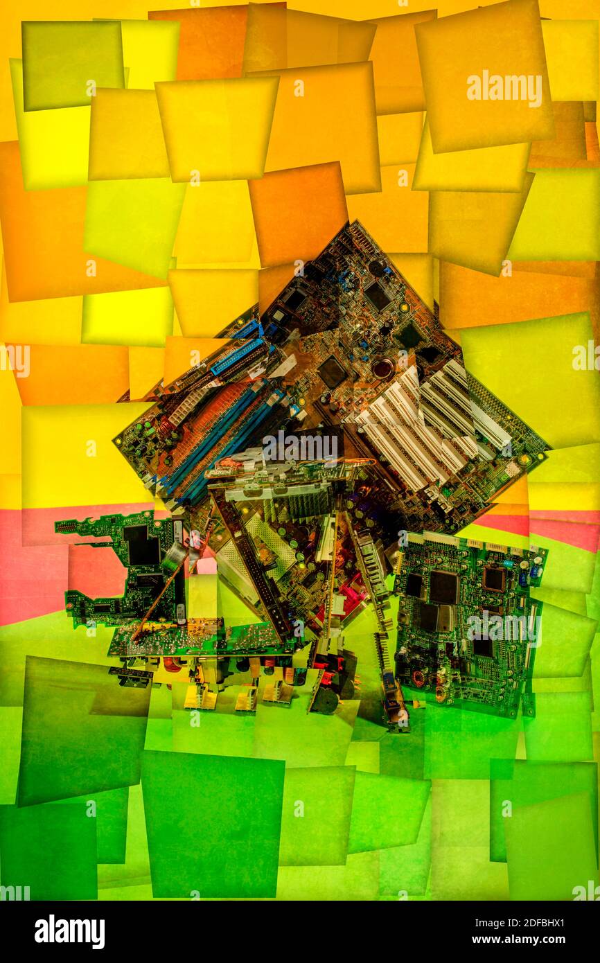 Collage of abstract shapes made of computer circuit boards, stylization ...