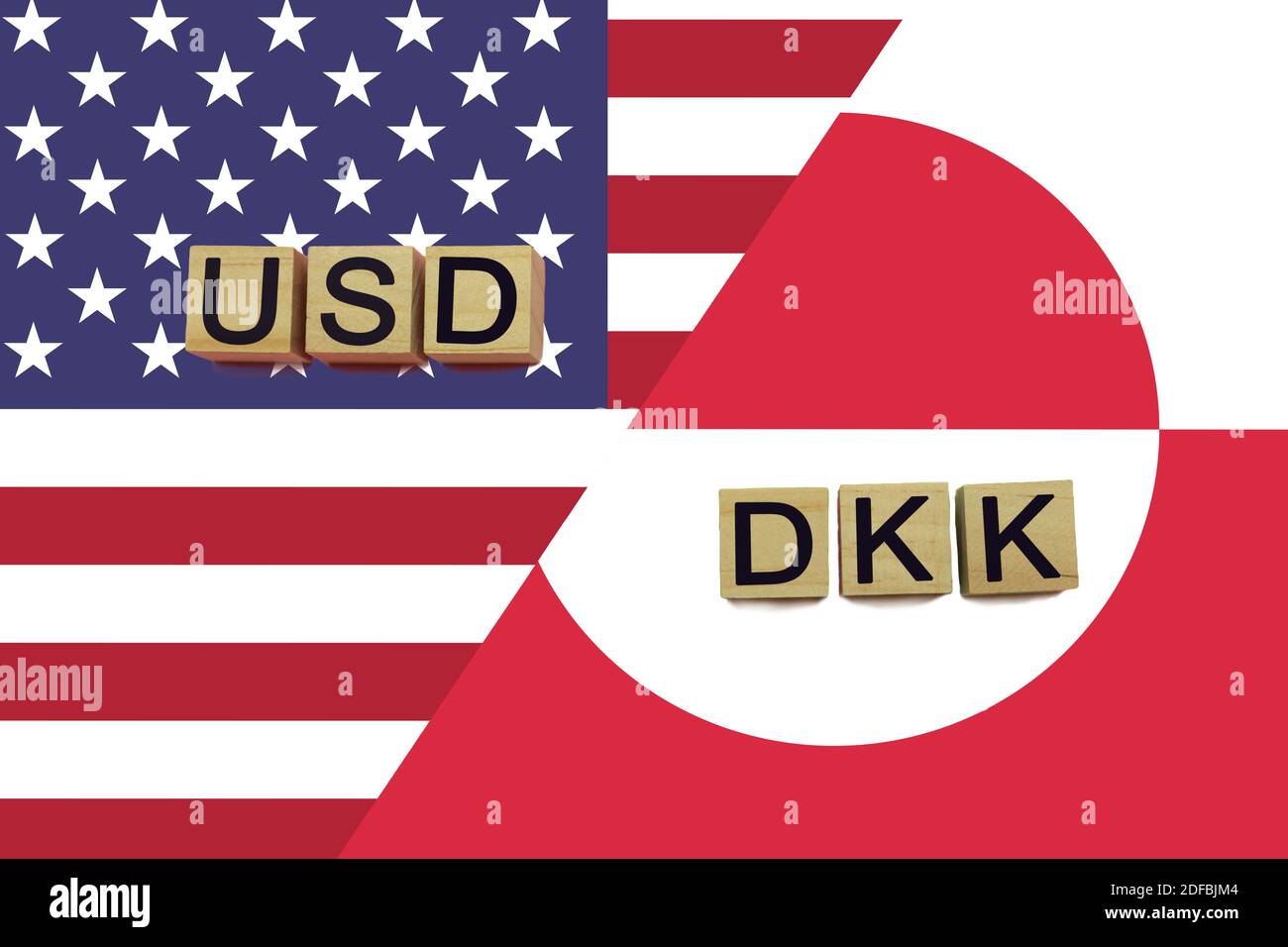 USA and Greenland currencies codes on national flags background ...