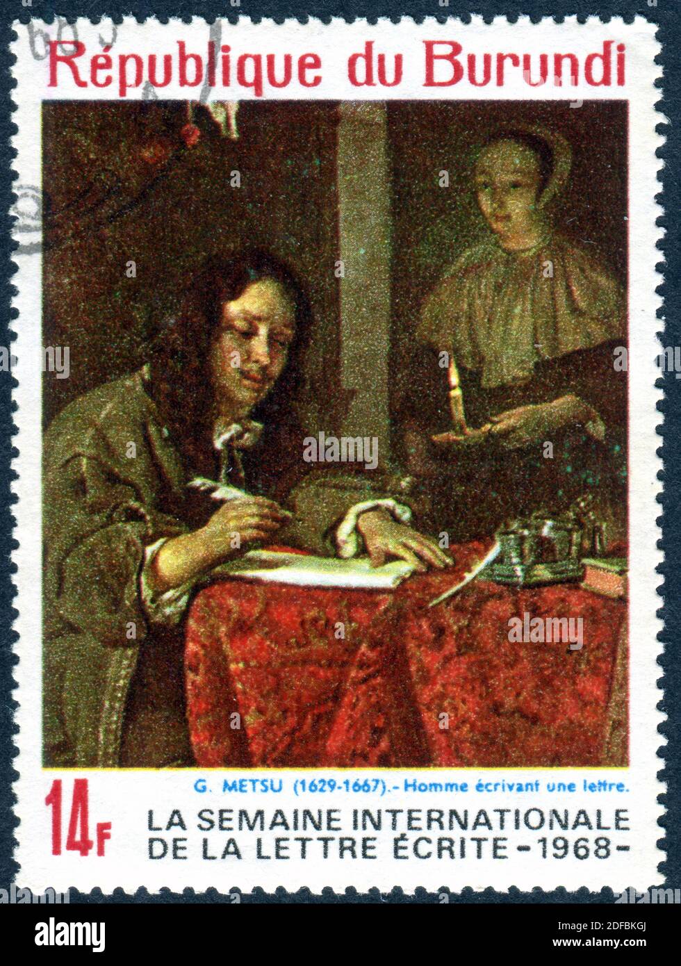 BURUNDI - CIRCA 1968: A stamp printed in Burundi, shown the painting of ...