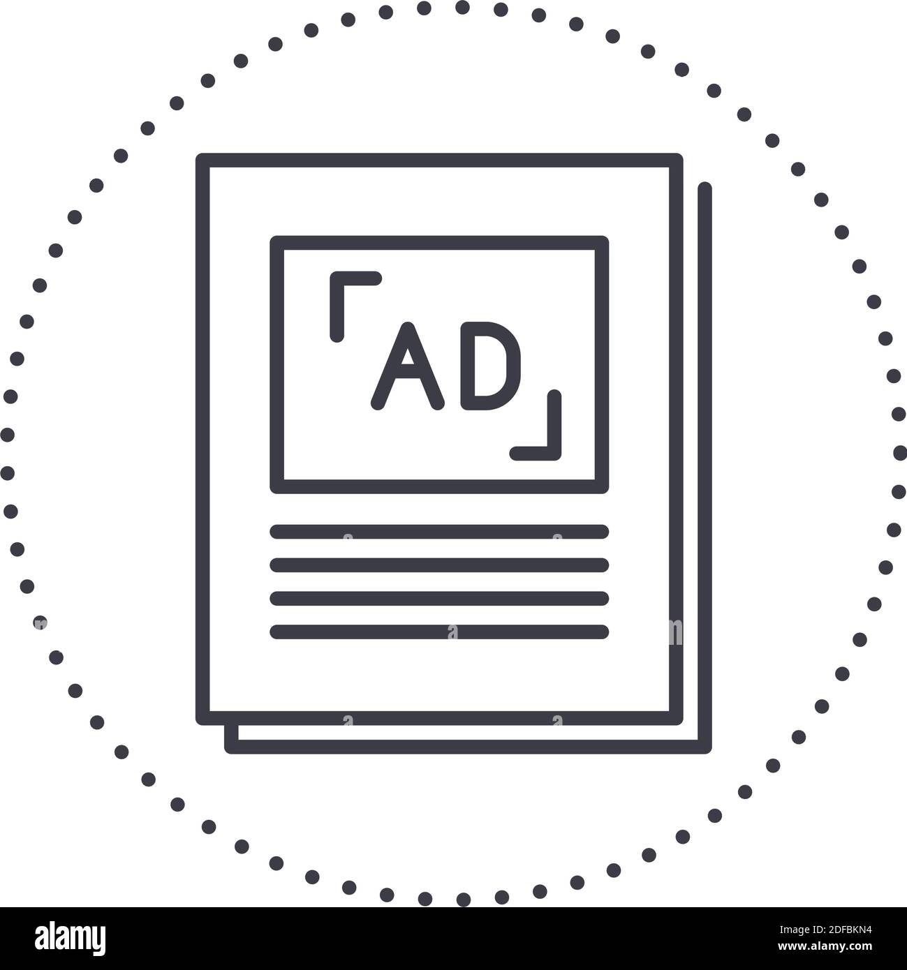 Newspaper advertising icon, linear isolated illustration, thin line ...