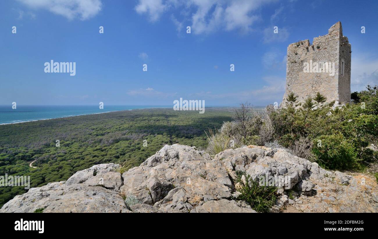 watchtower in Tuscany with a great view of the rocky coastline and the ...