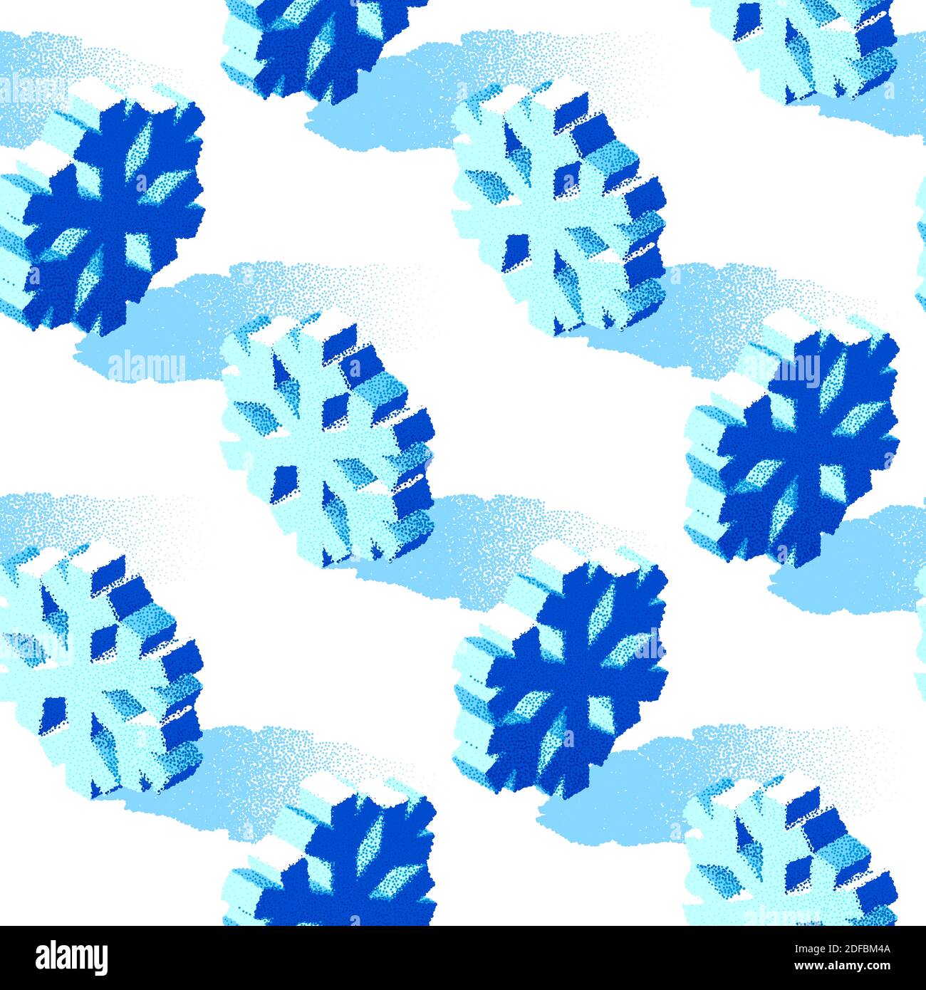 Christmas seamless pattern with 3D snowflakes drawn with dotwork grainy ...