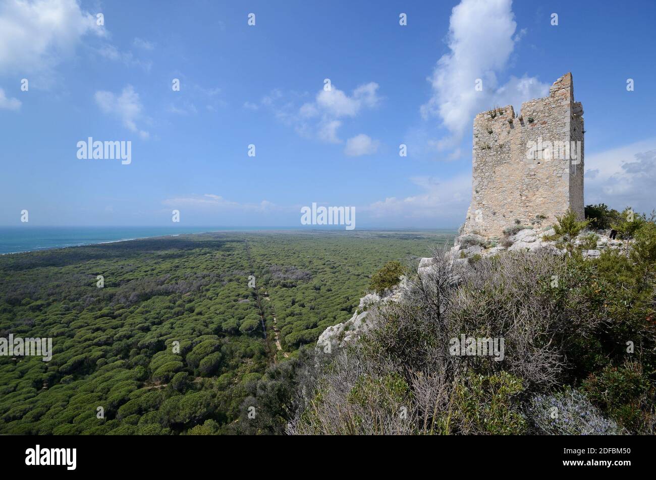watchtower in Tuscany with a great view of the rocky coastline and the ...