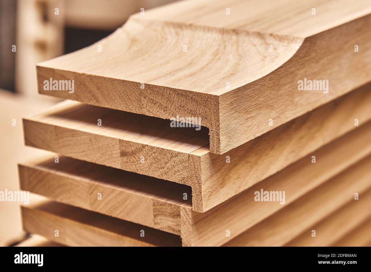 Solid oak joinery product. Oak plinth block close-up Stock Photo - Alamy