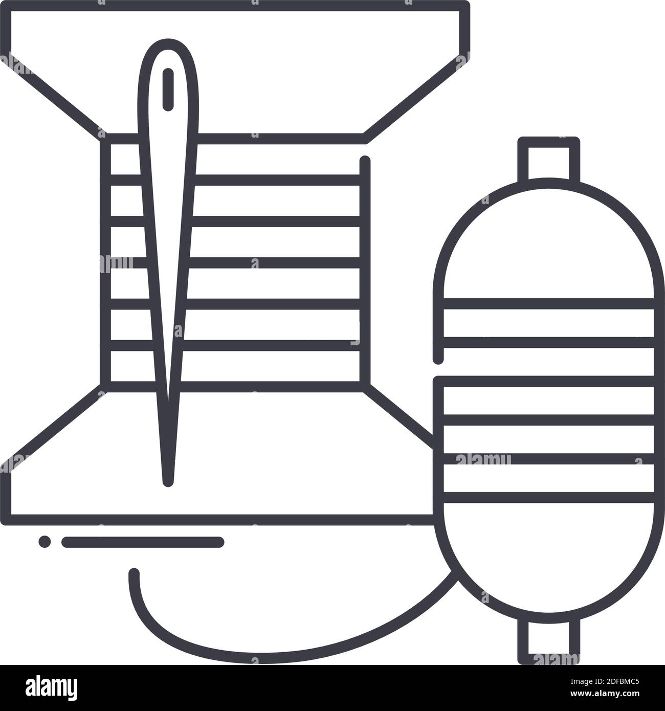 Needle and thread concept icon, linear isolated illustration, thin line ...