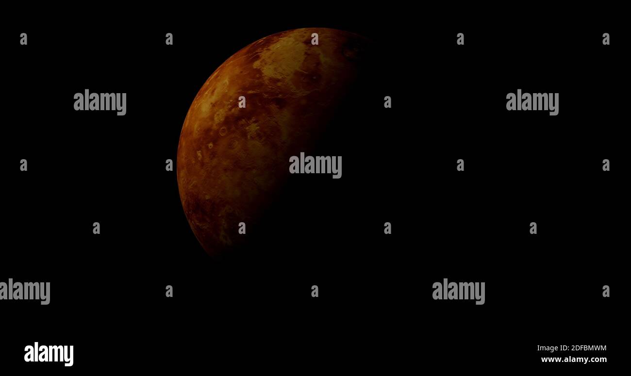 planet Venus spinning and sun rise. front view of Venus planet from ...