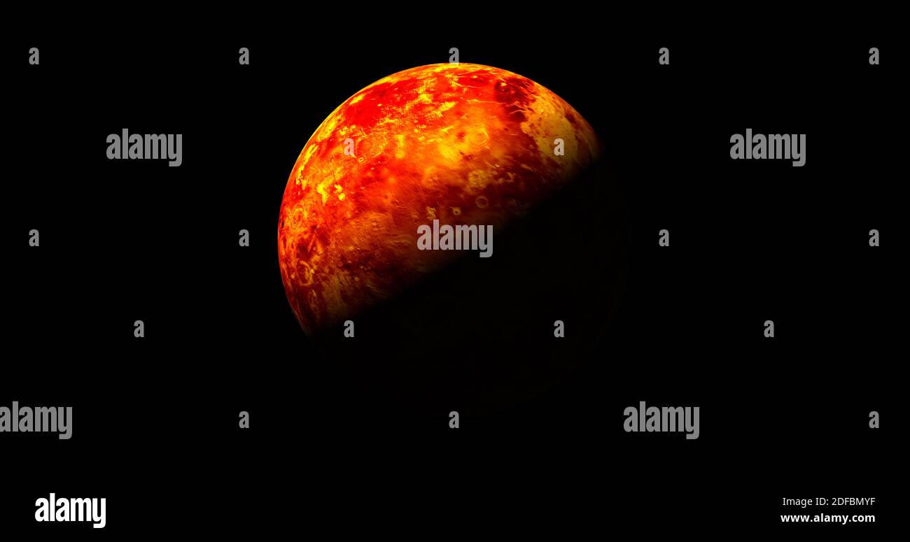 planet Venus spinning and sun rise. front view of Venus planet from ...