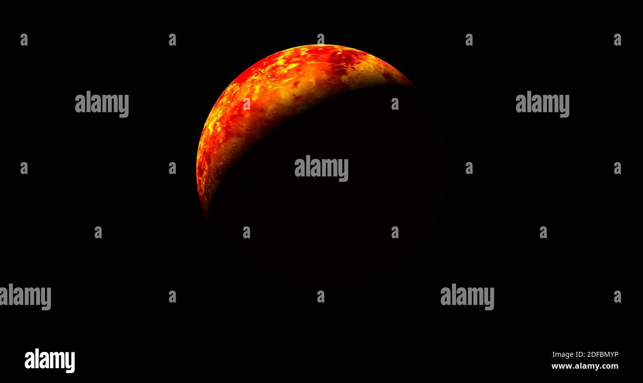 planet Venus spinning and sun rise. front view of Venus planet from ...