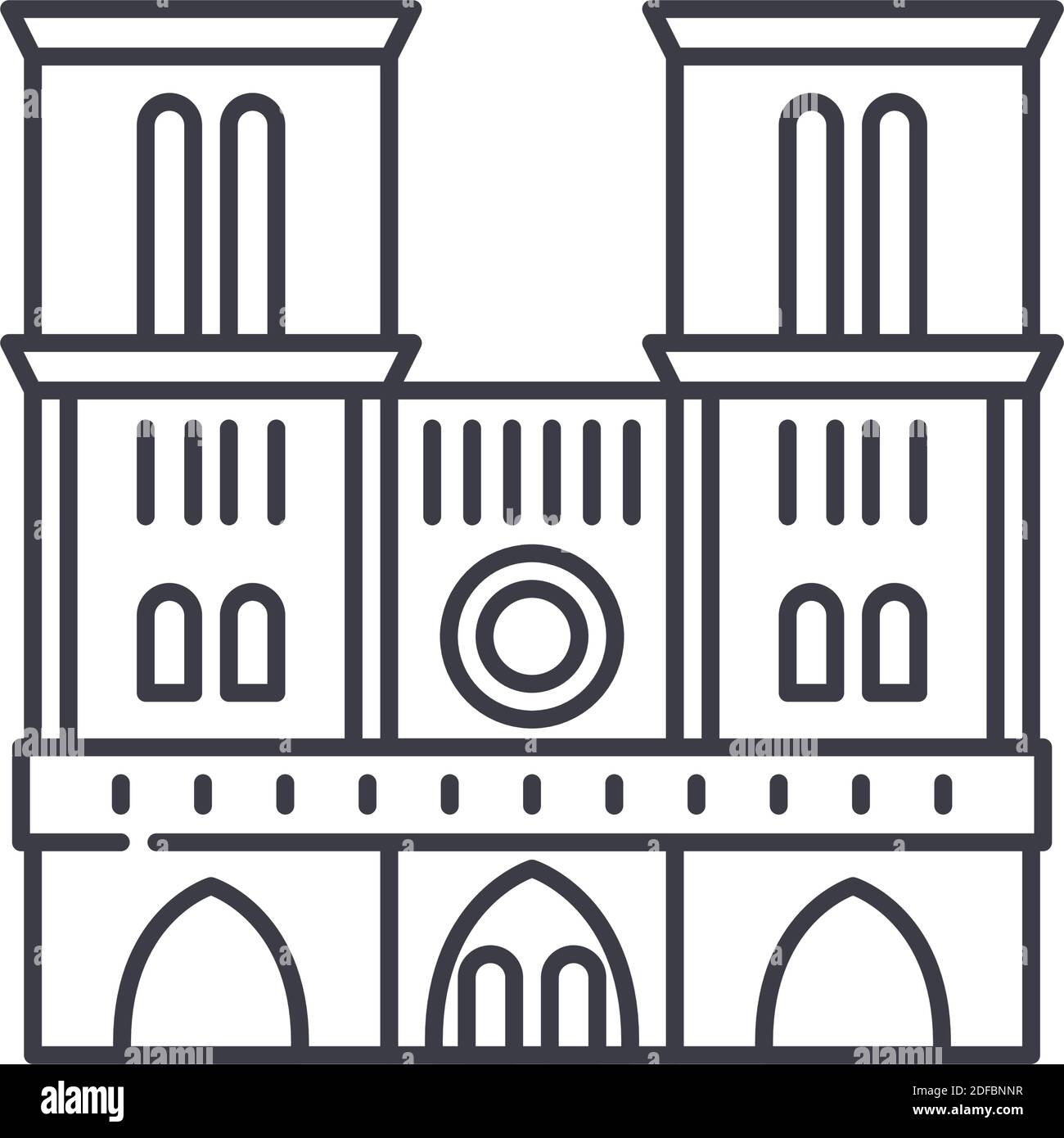 Notre dame icon, linear isolated illustration, thin line vector, web ... Notre dame icon, linear isolated illustration, thin line vector, web ...