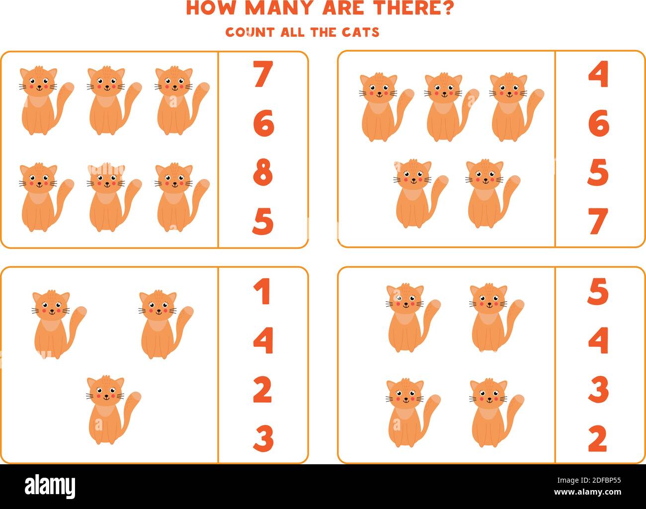Count all domestic cats and circle the right answer. Math game for ...