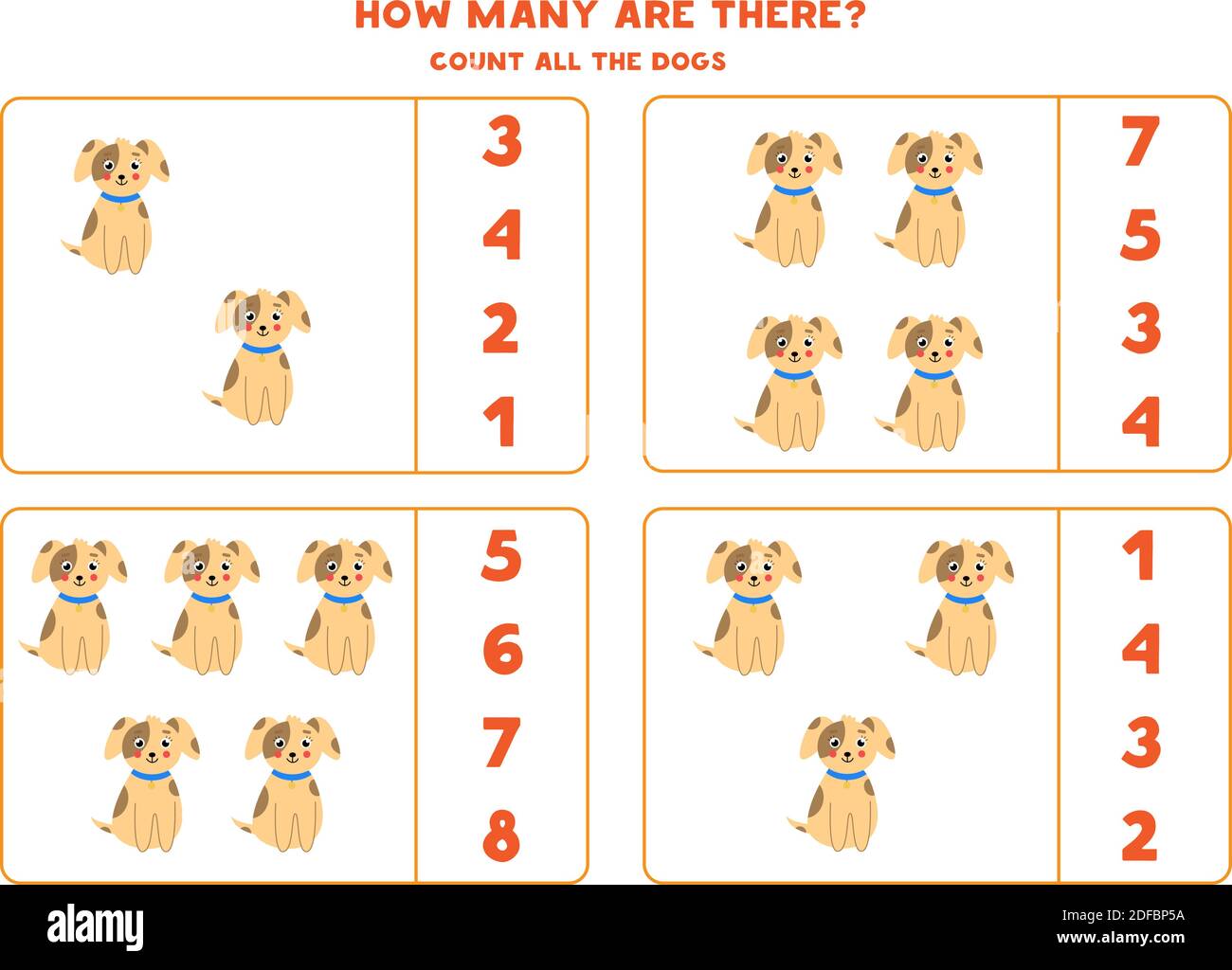 Counting game for kids. Count all cute dogs. Worksheet for children ...