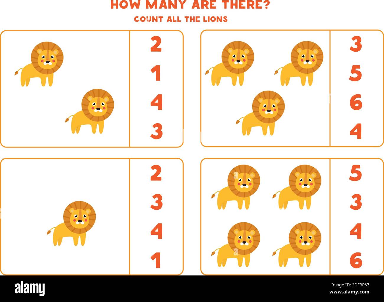 Counting game for kids. Count all cute lions. Worksheet for children ...