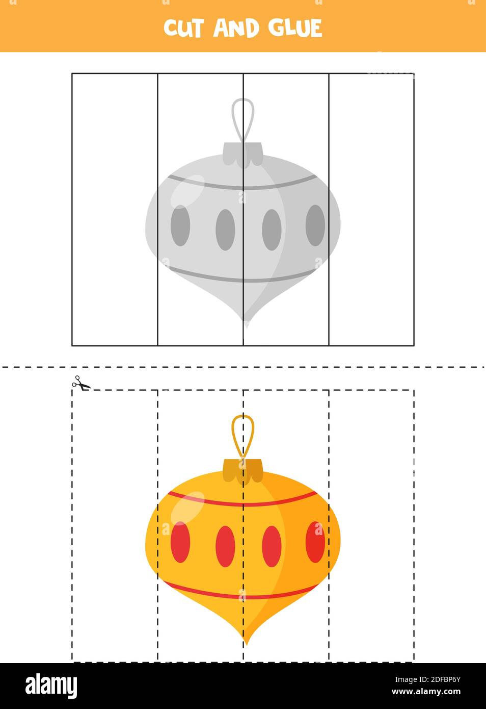 Cut and glue picture of cartoon Christmas ball. Educational puzzle for ...