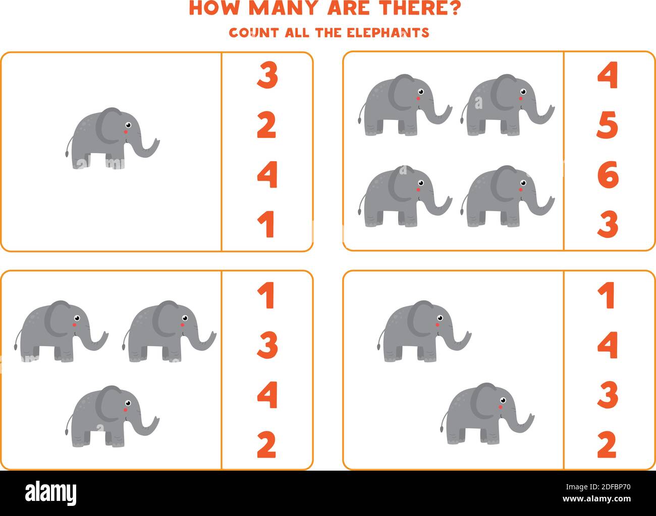 Count all elephants and circle the right answer. Math game for ...