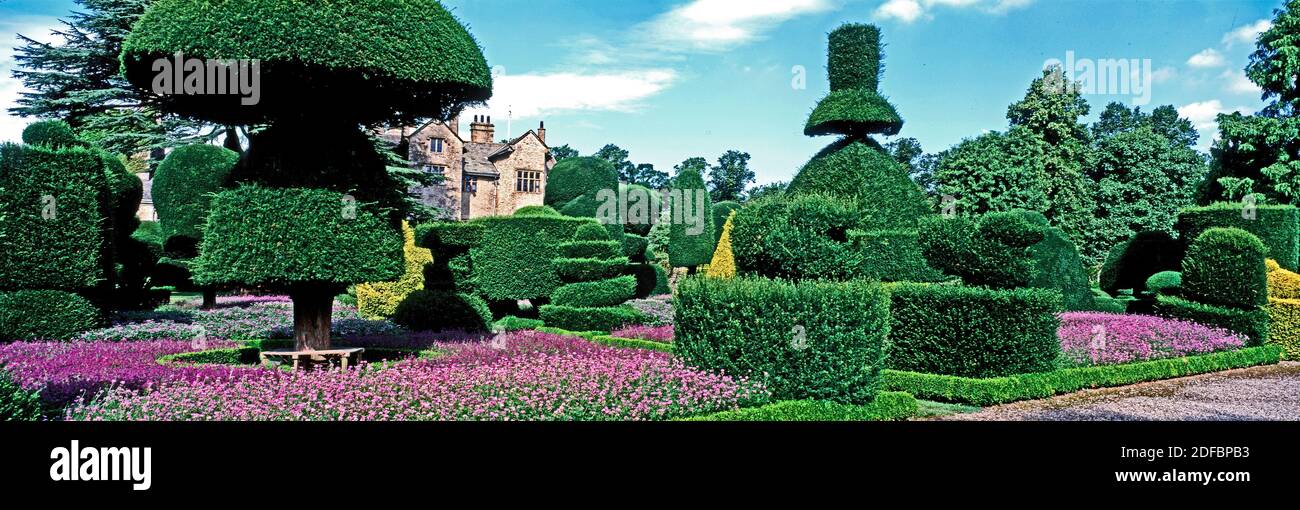TOPIARY GARDEN AT LEVENS HALL, KENDALL, CUMBRIA, ENGLAND. JULY. The ...