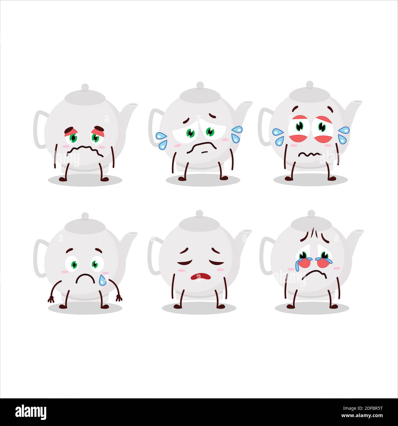 Ceramic teapot cartoon character with sad expression. Vector ...