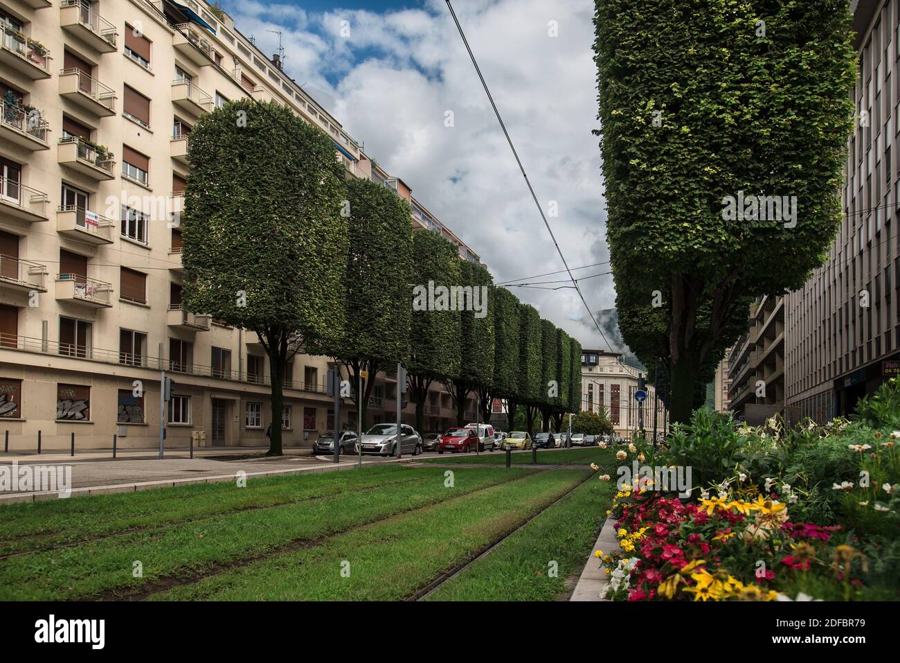 Modern Green Tramway Track in Grenoble Stock Photo - Alamy