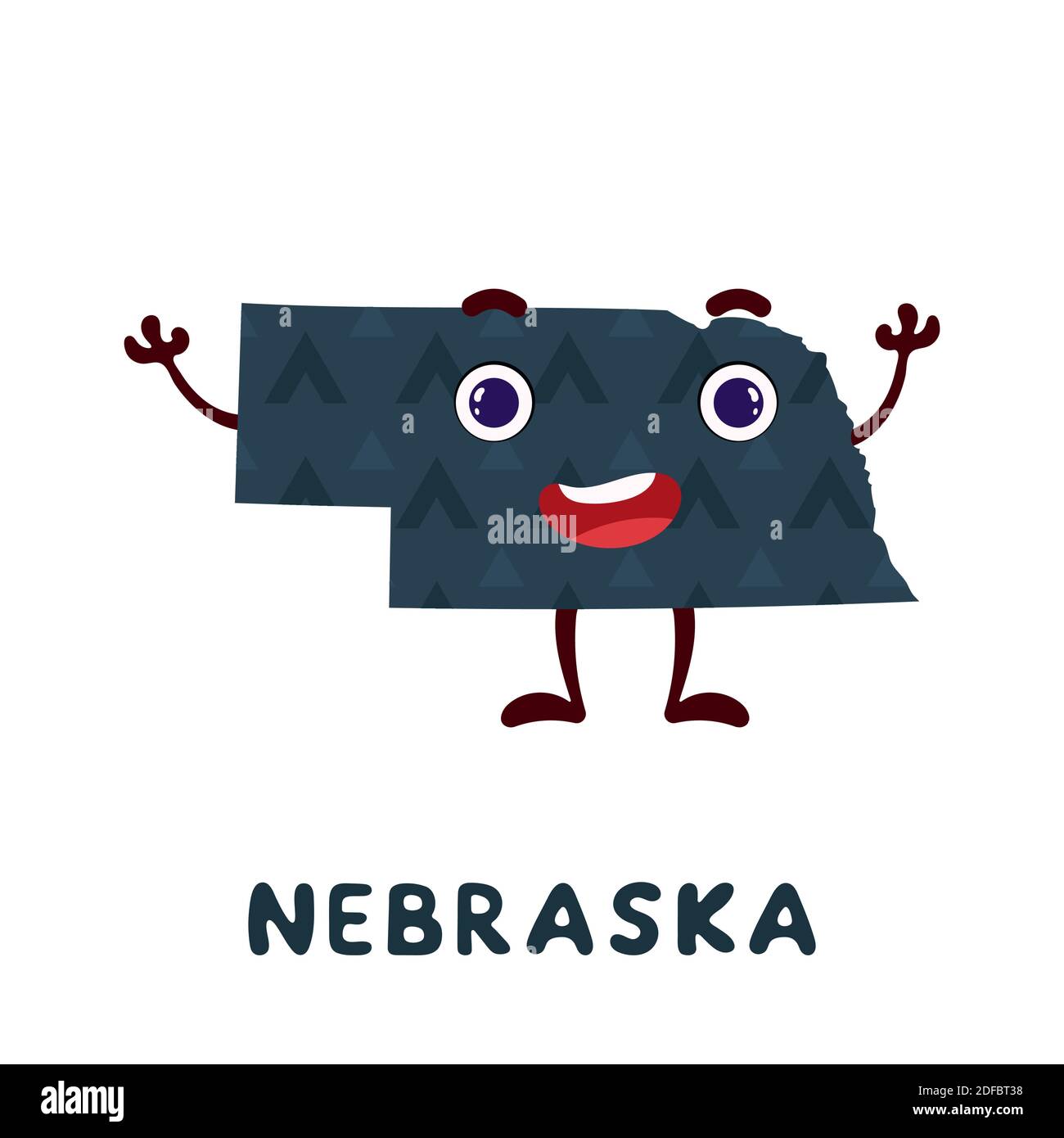 Cute cartoon Nebraska state character clipart. Illustrated map of state ...