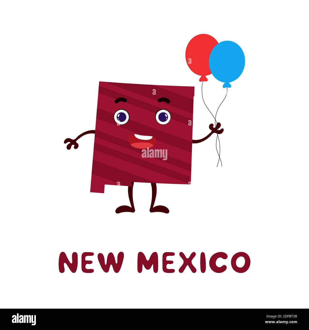 Cute cartoon New Mexico state character clipart. Illustrated map of ...