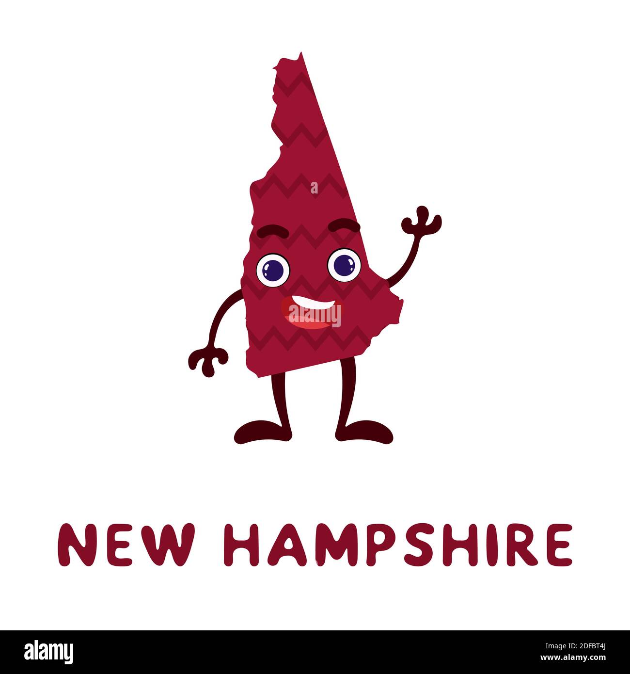 Cute cartoon New Hampshire state character clipart. Illustrated map of ...