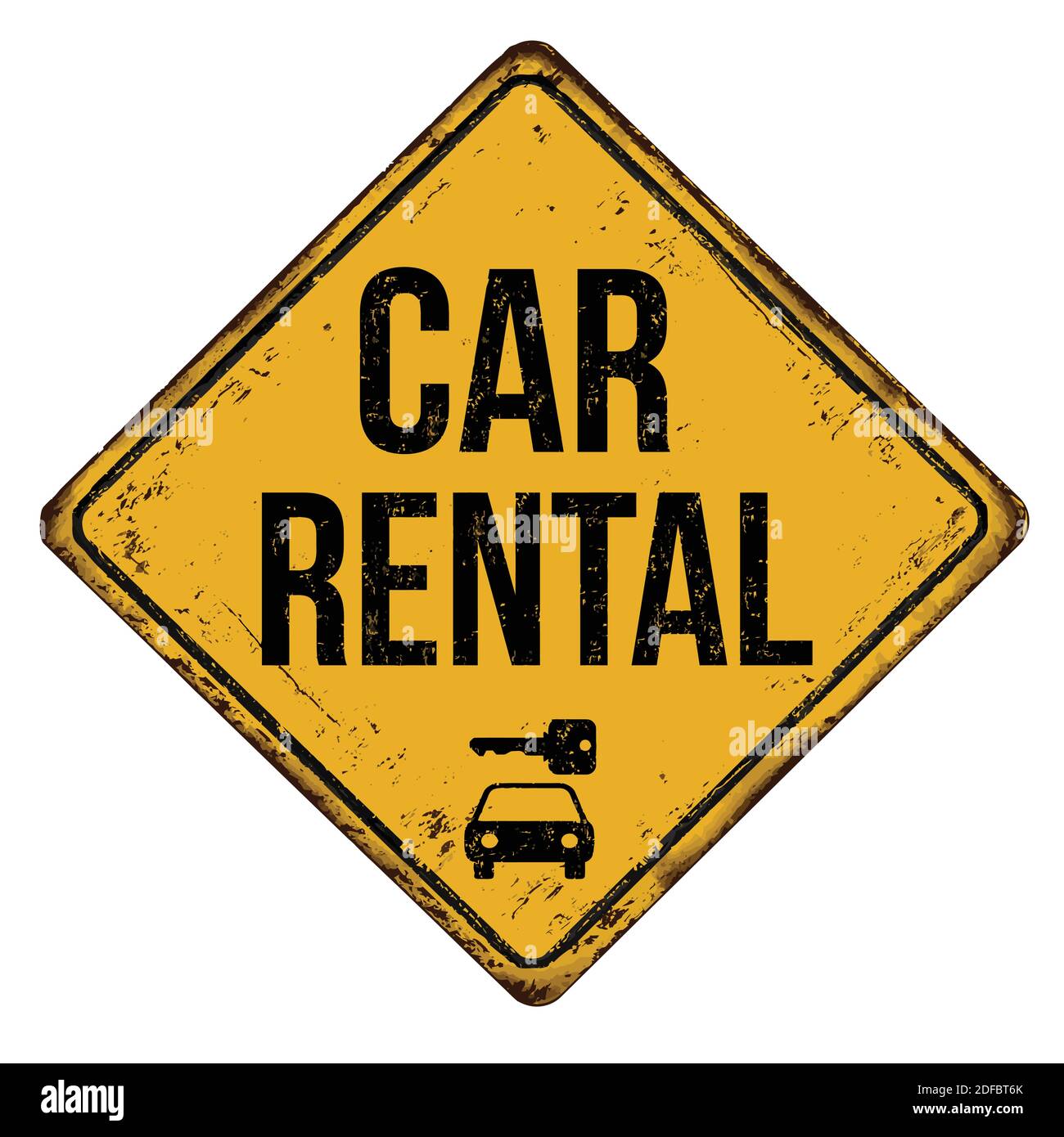 Car rental vintage rusty metal sign on a white background, vector ...