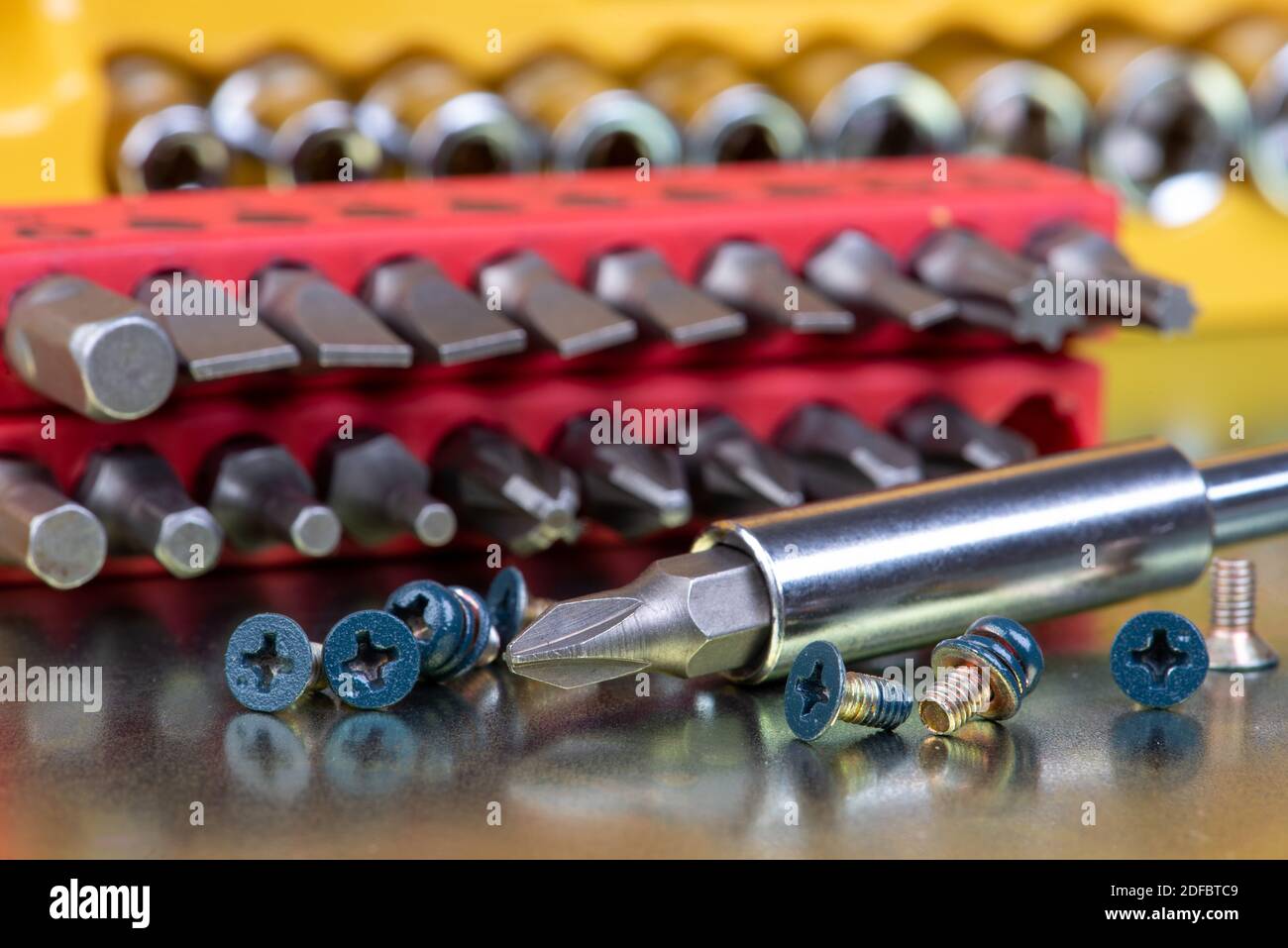 Set of tools bit and socket, service and repair workshop Stock Photo ...