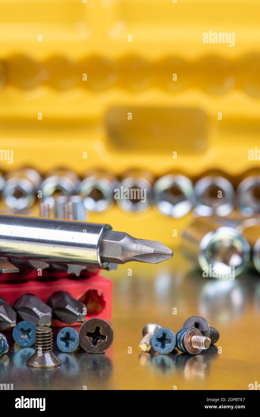 Set of tools bit and socket, service and repair workshop Stock Photo ...