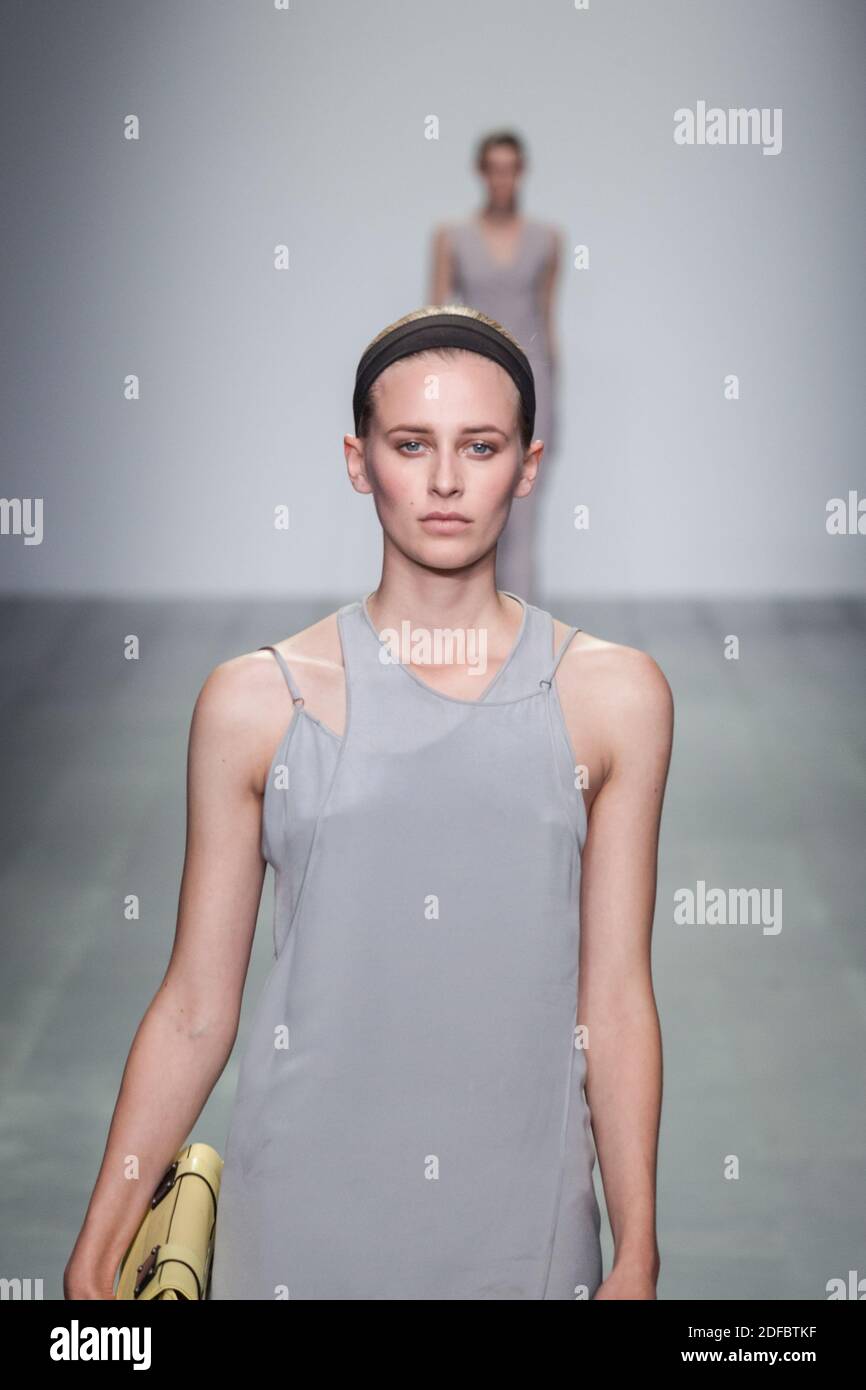 Model walking down runway, models on catwalk at London Fashion Weekend ...