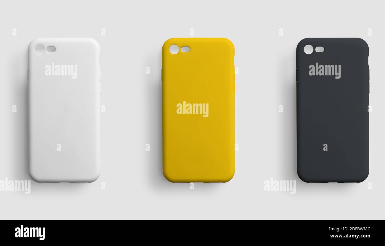 Set of 3 cases on a mobile phone in black, yellow and white colors, for ...