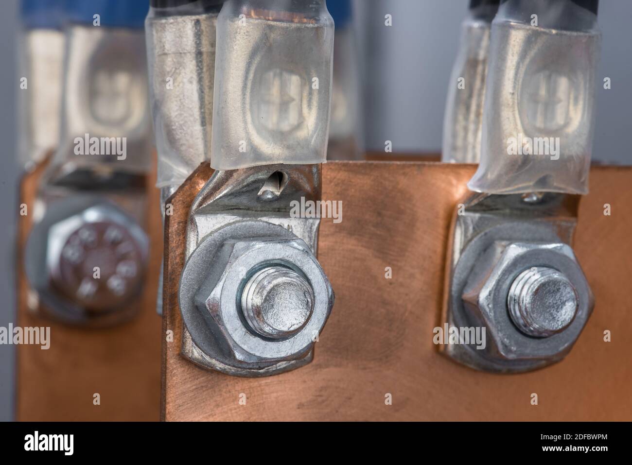 Joint of electric cable with copper bus bar by bolts and nuts in ...