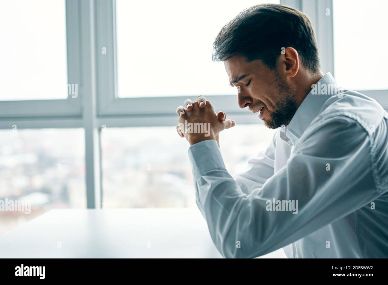 Business man profession disorder work desk Stock Photo - Alamy