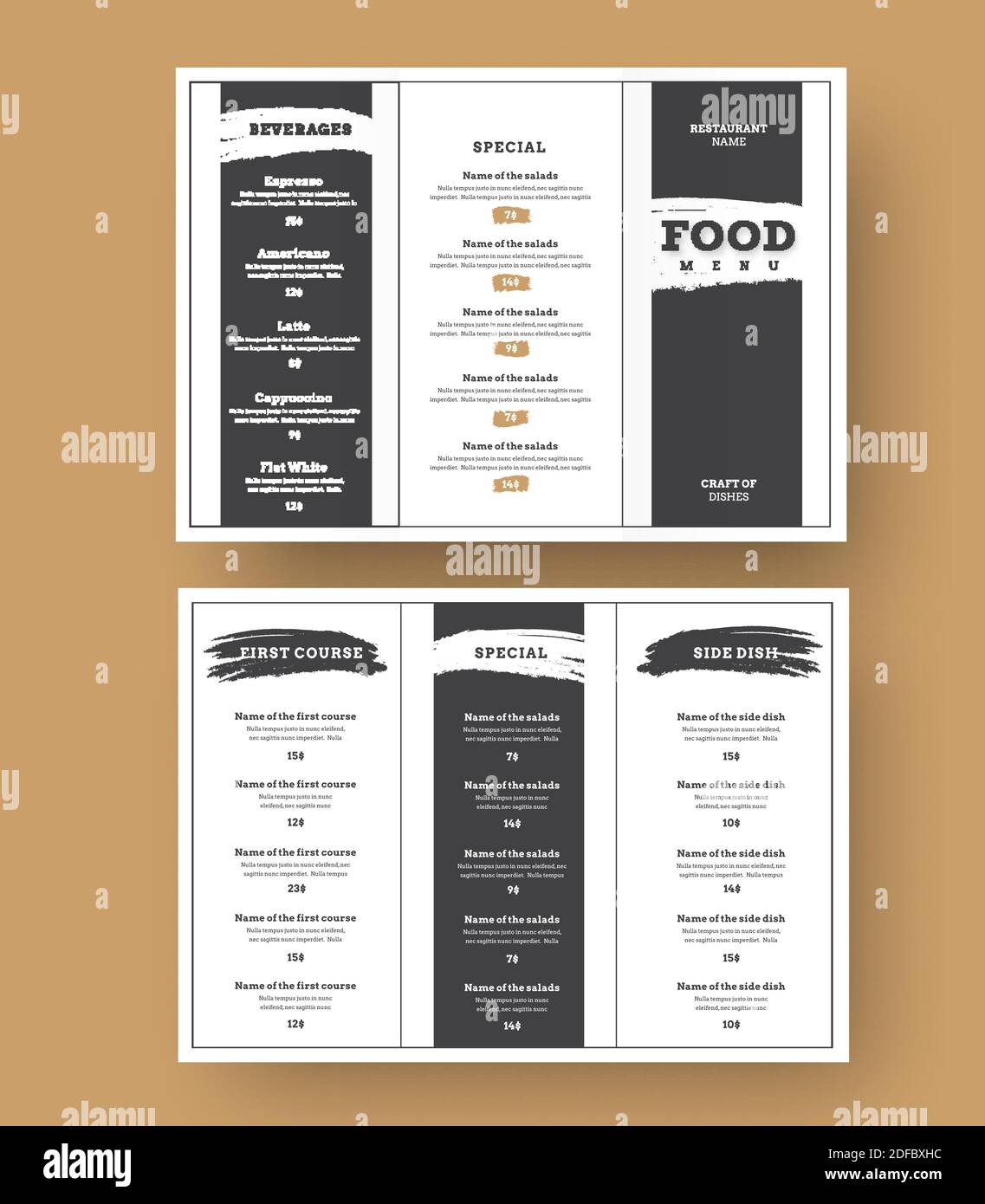 White menu template with black grunge elements for cafes and ...