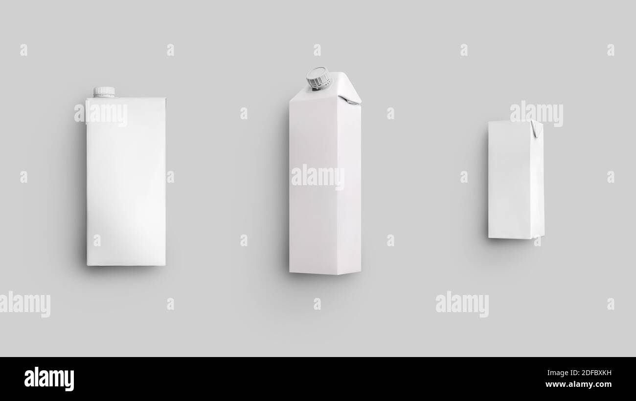 Mockup of clean paper tetra boxes with juice, with lids, isolated on ...