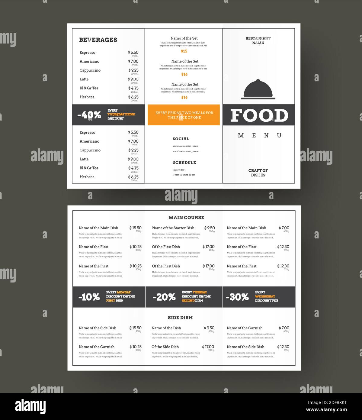 Design vector folding menu for cafes and restaurants with vertical and ...