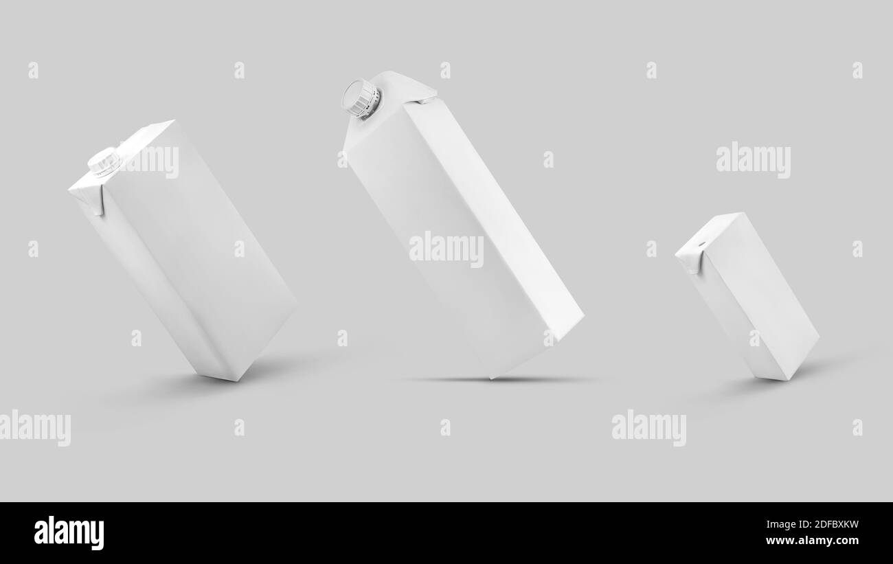 Set of small, medium and long cardboard juice packs isolated on a white ...
