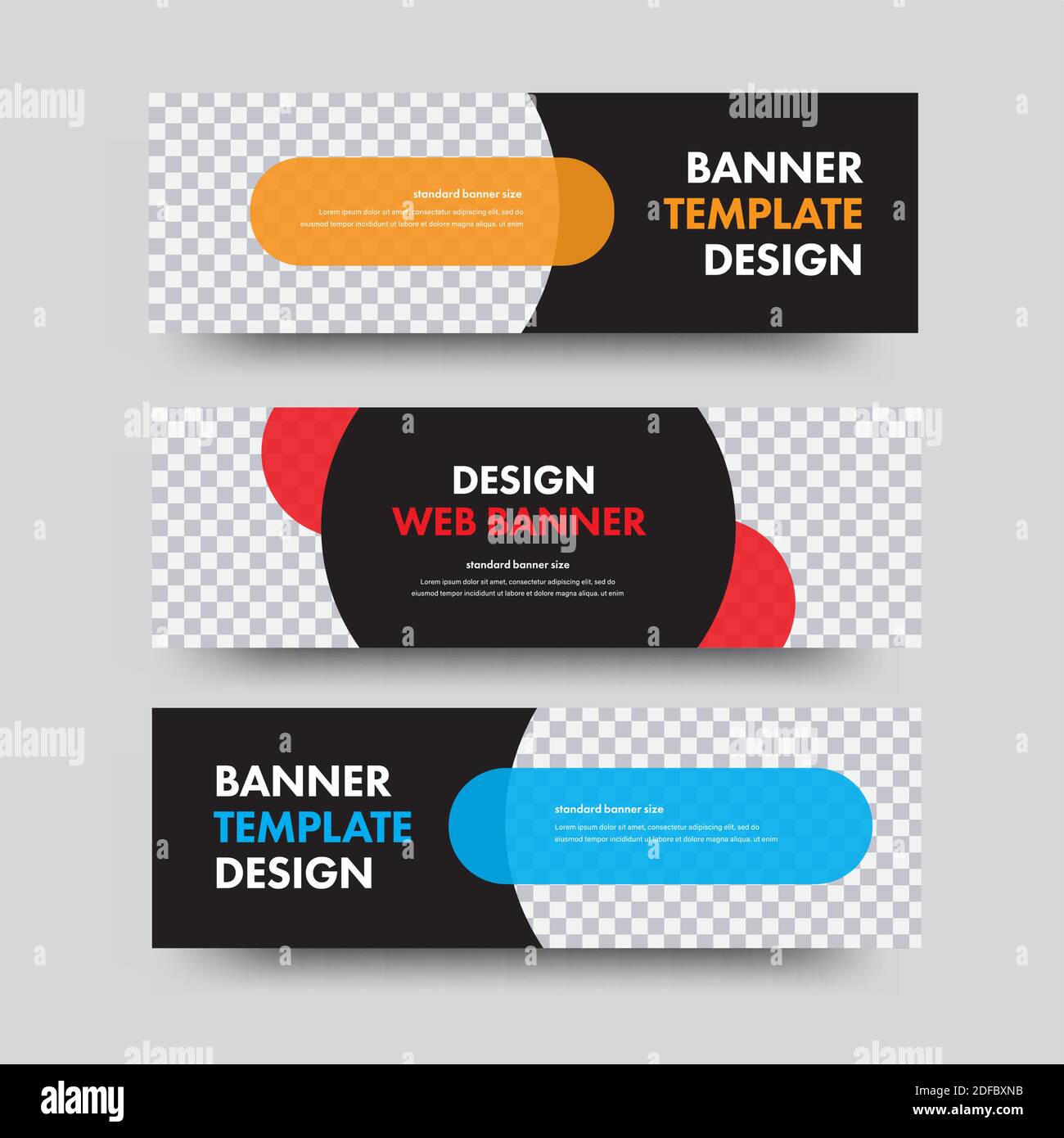 set of black horizontal web banners with a place for a photo of colored ...
