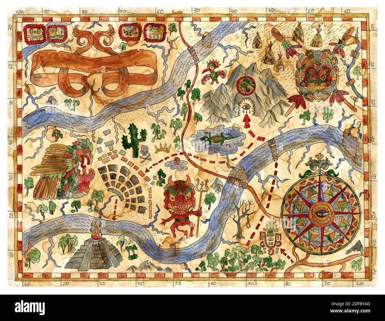 Ancient pirate map with old pirate sailboats, treasure islands ...