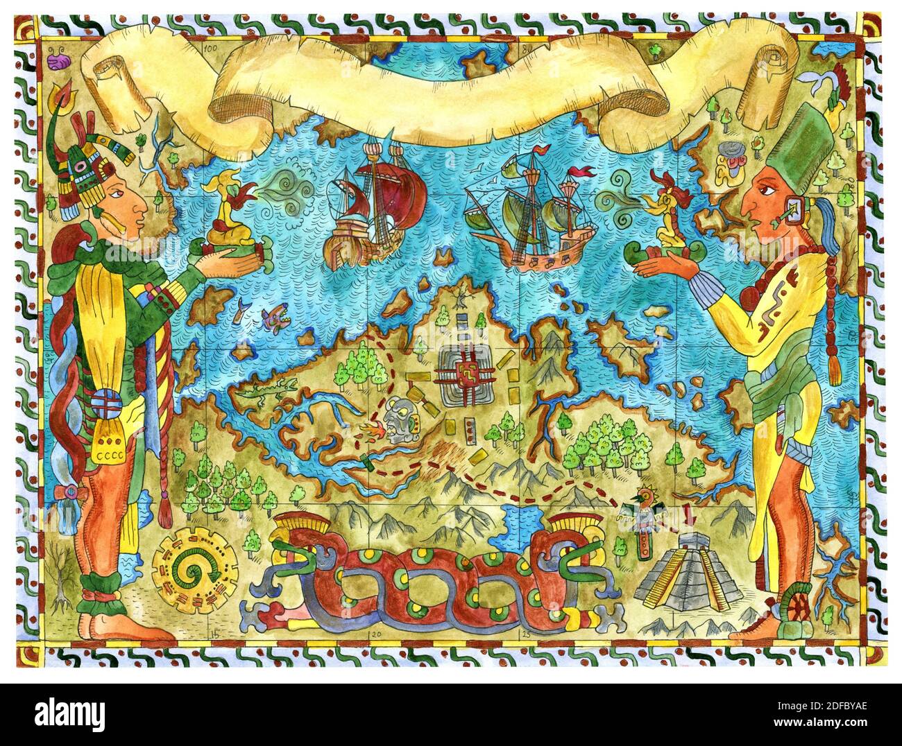 Ancient pirate map with old pirate sailboats, treasure islands ...