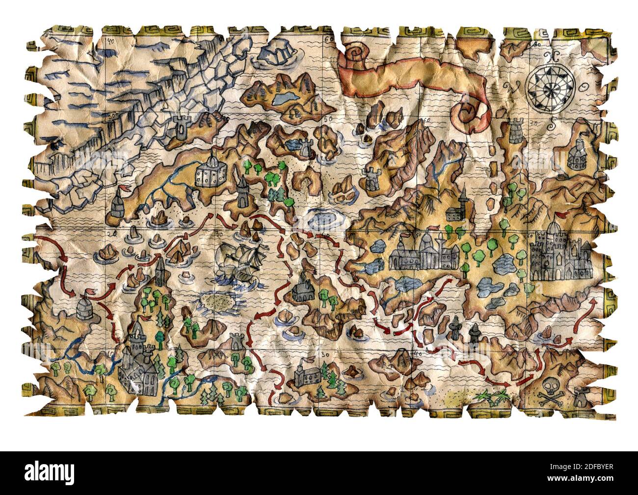 Ancient pirate map with old pirate sailboats, treasure islands ...