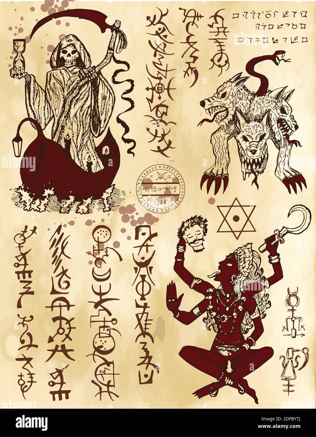 Occult and esoteric vector engraved illustration, tattoo gothic and ...