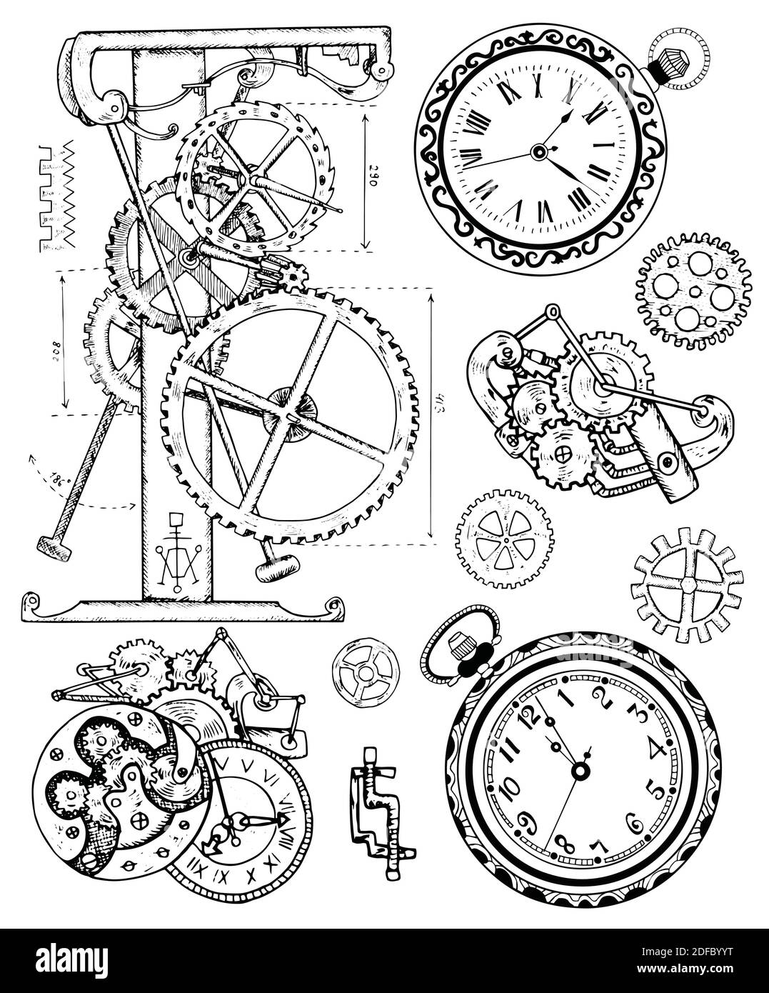 Set with retro mechanical frames in steampunk style. Fantasy engines ...